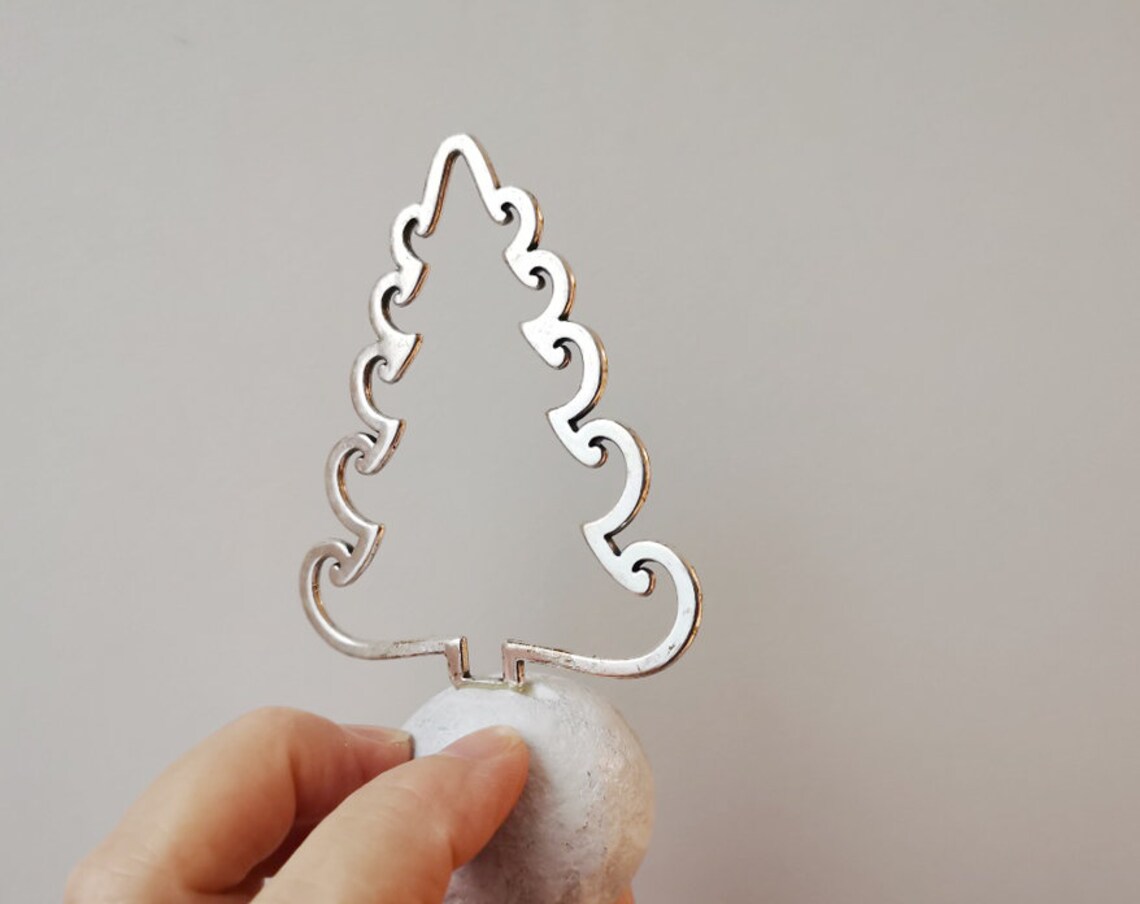 Silver Tree Sculpture Minimalist Xmas Tree on White Stone - Etsy