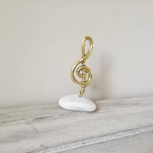 Treble Clef Sculpture, Brass Treble Clef on White Stone, Treble Clef ...