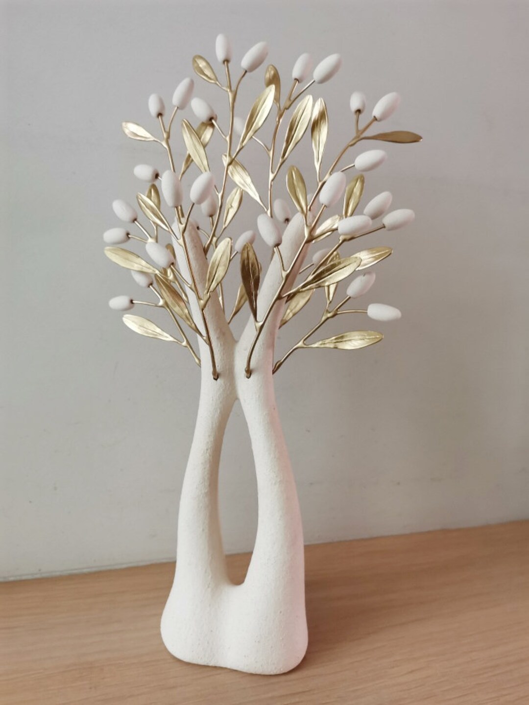 White Olive Tree, Ceramic Olive Tree With Brass Olive Branches, Olive ...