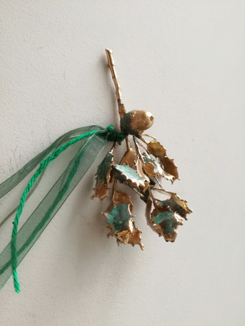 Brass Acorn Sculpture Acorn Branch Art Object Real Acorn - Etsy