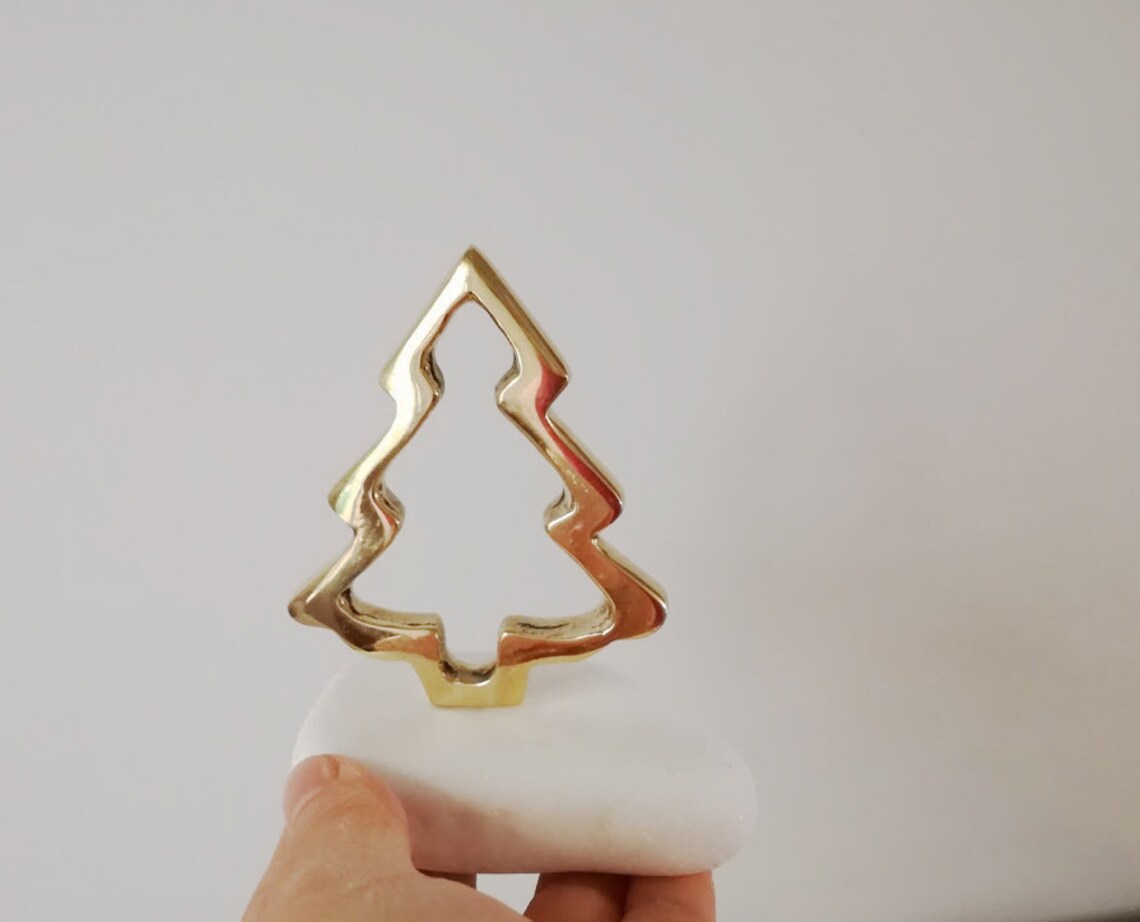 Christmas Tree Outline Brass Tree Sculpture on White Stone - Etsy