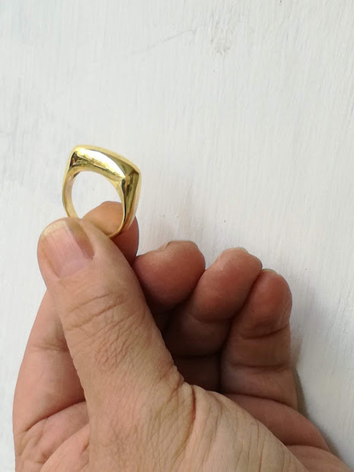 Thick Gold Band Ring Sterling Silver Gold Plated Band Raised | Etsy