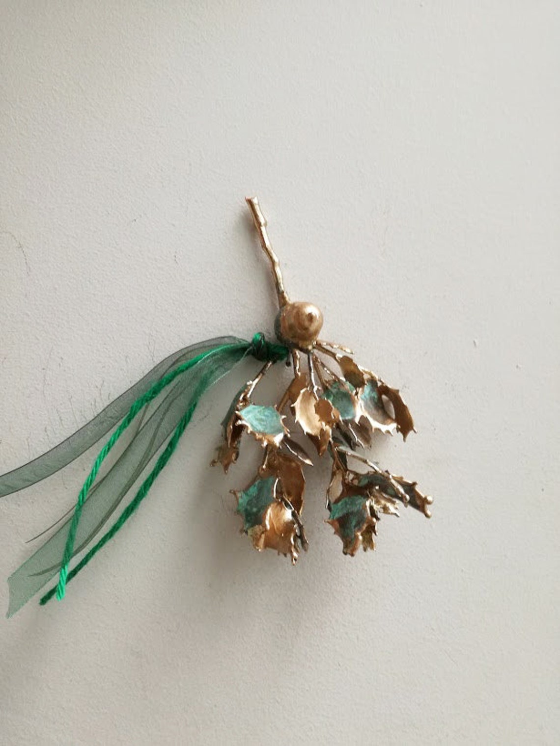 Brass Acorn Sculpture Acorn Branch Art Object Real Acorn - Etsy