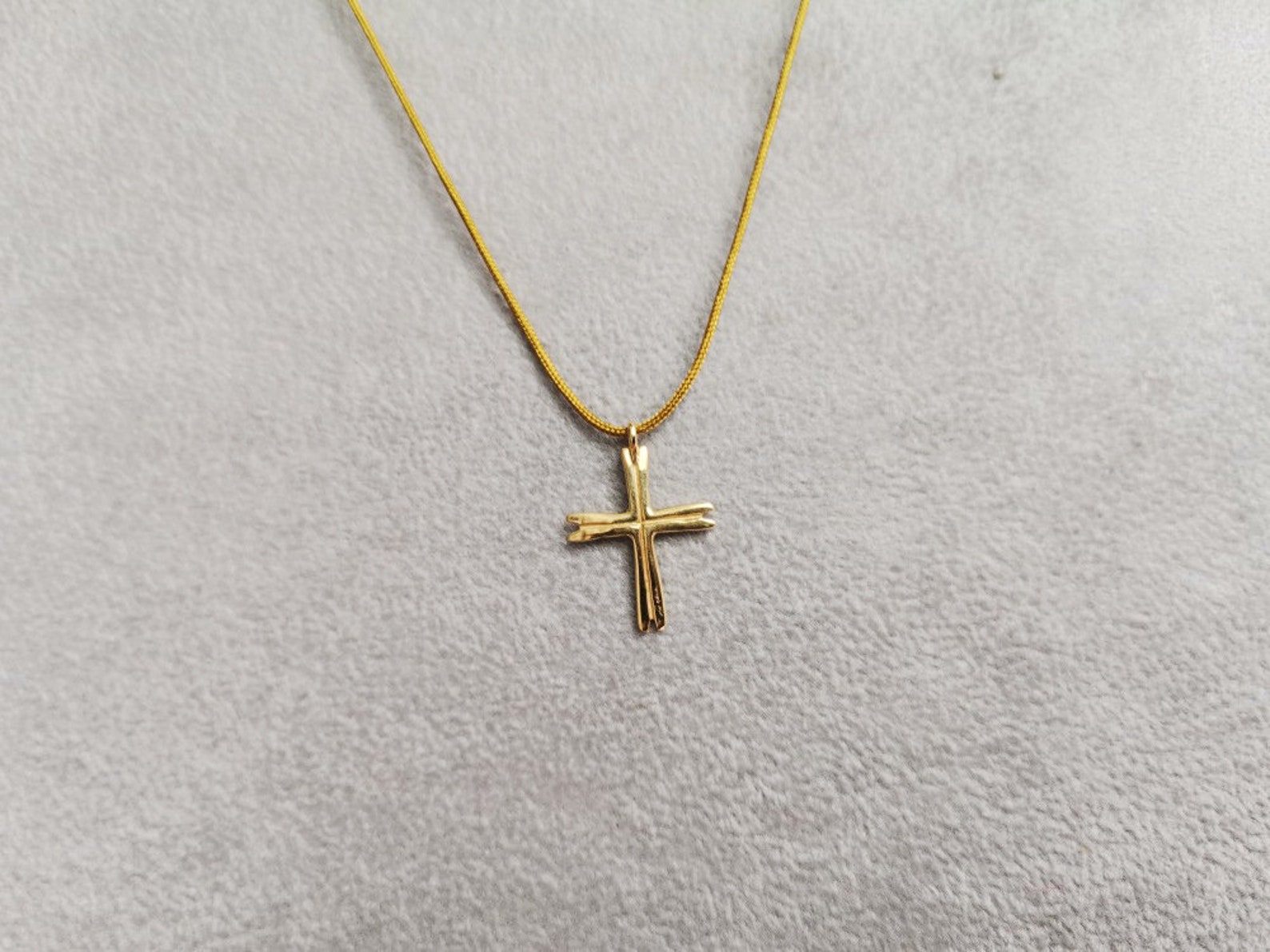 Gold Cross Necklace Slightly Forked Solid Gold Cross Pendant - Etsy