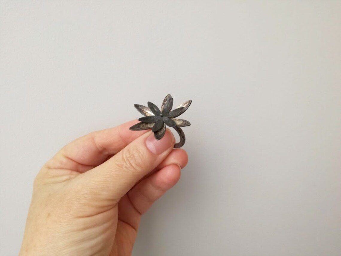 Black Flower Ring Sterling Silver Statement Ring Spinner - Etsy