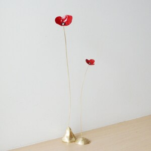 Red Poppies Metal Sculpture Brass Poppy Flowers With Red - Etsy