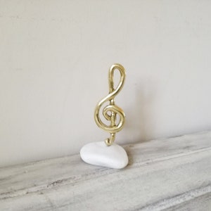 Treble Clef Sculpture, Brass Treble Clef on White Stone, Treble Clef ...