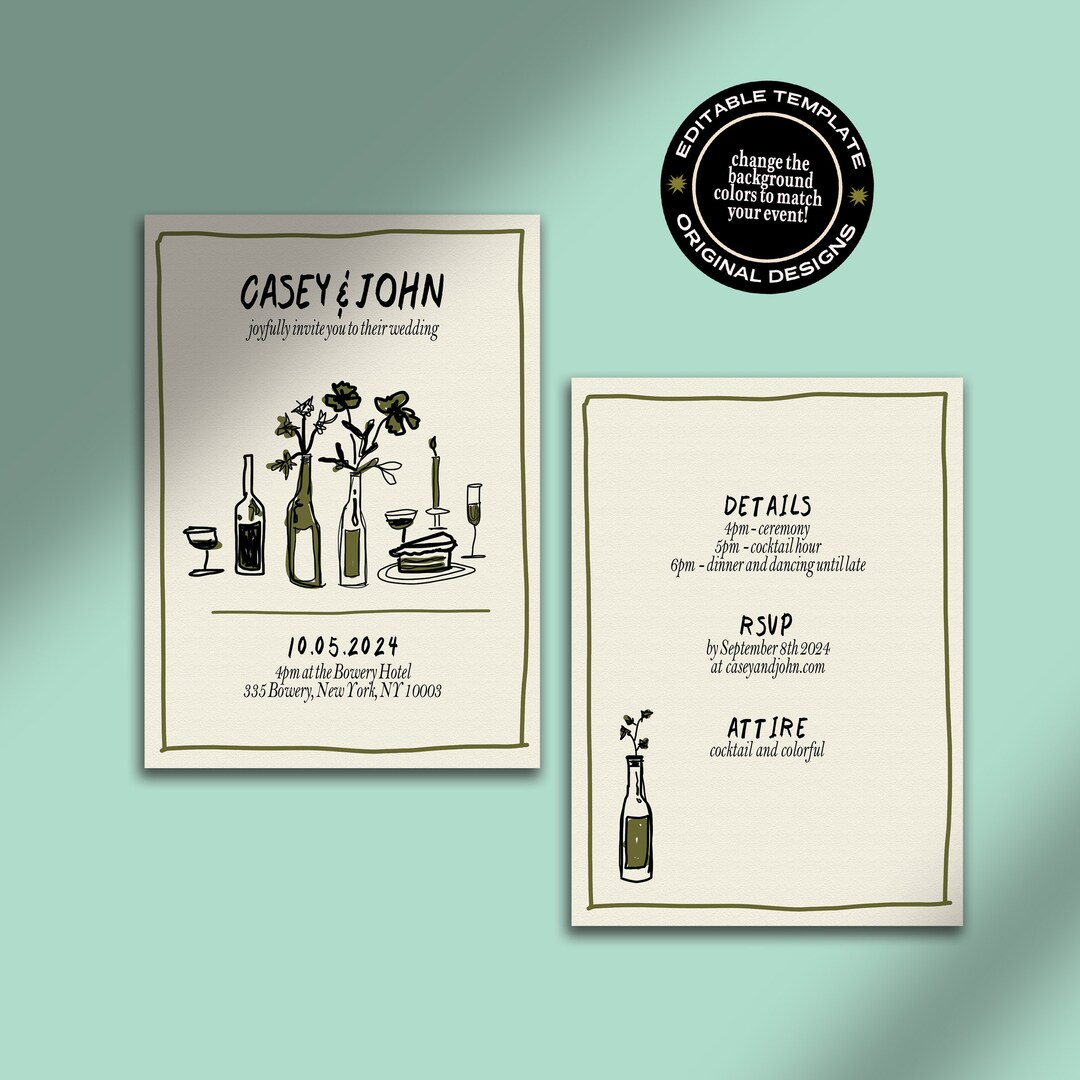 WEDDING INVITE | Hand Drawn Illustration | Funky Handwritten Invitation ...