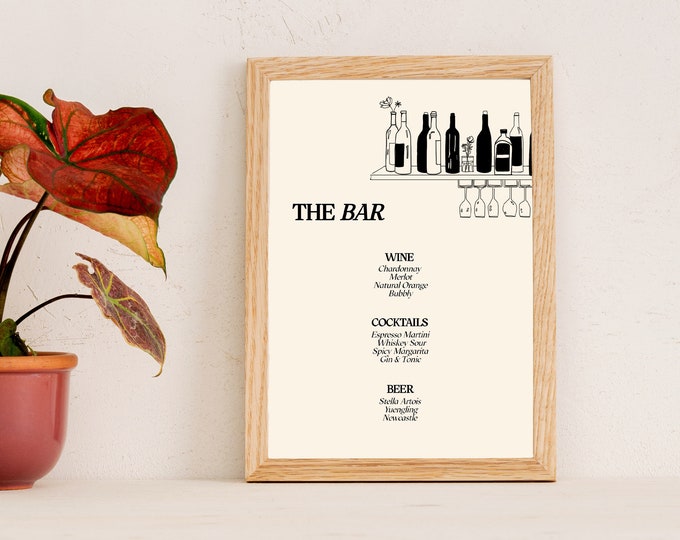 BAR MENU Printable Template | Hand Drawn Bar Menu | Whimsical ...