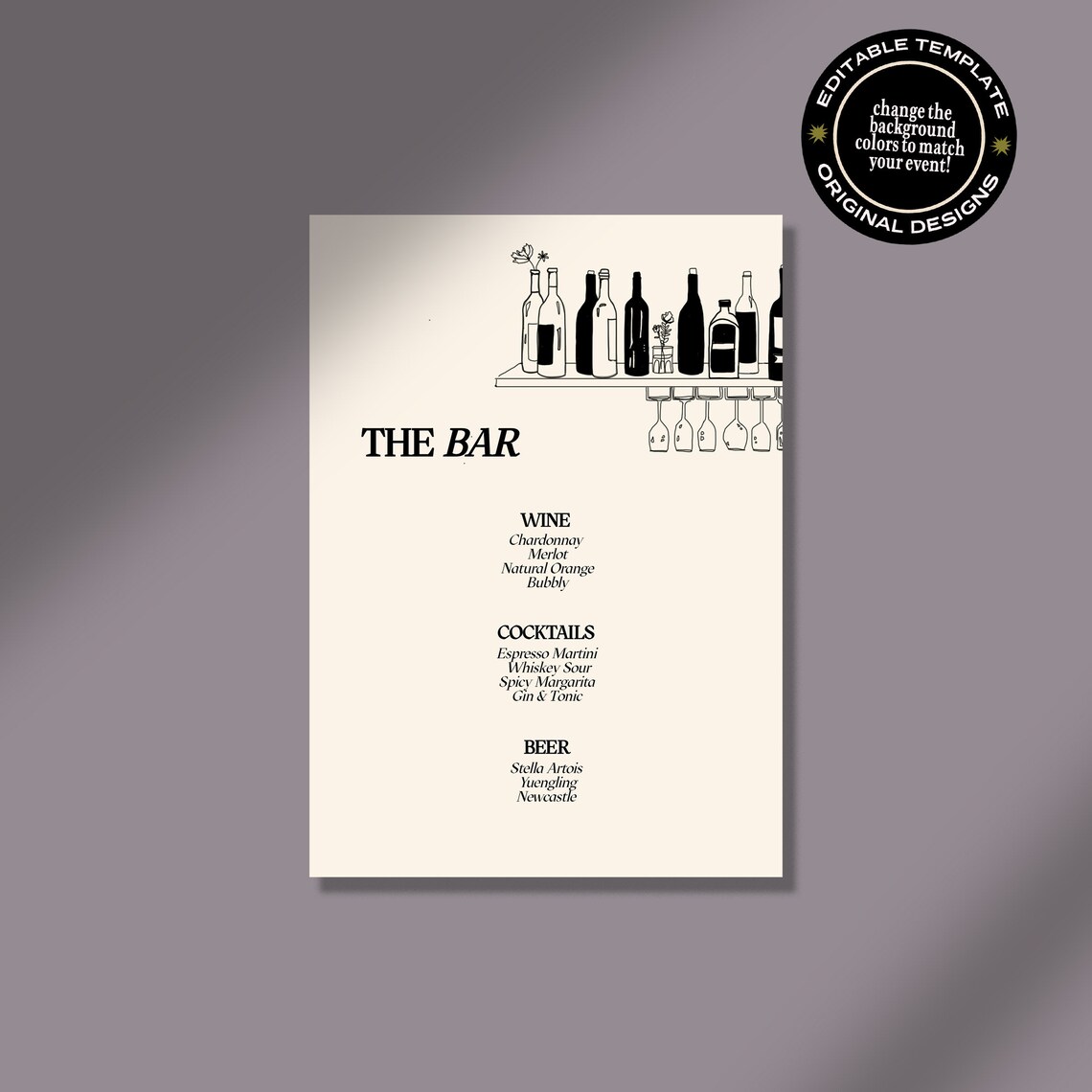 BAR MENU Printable Template Hand Drawn Bar Menu Whimsical Illustration ...