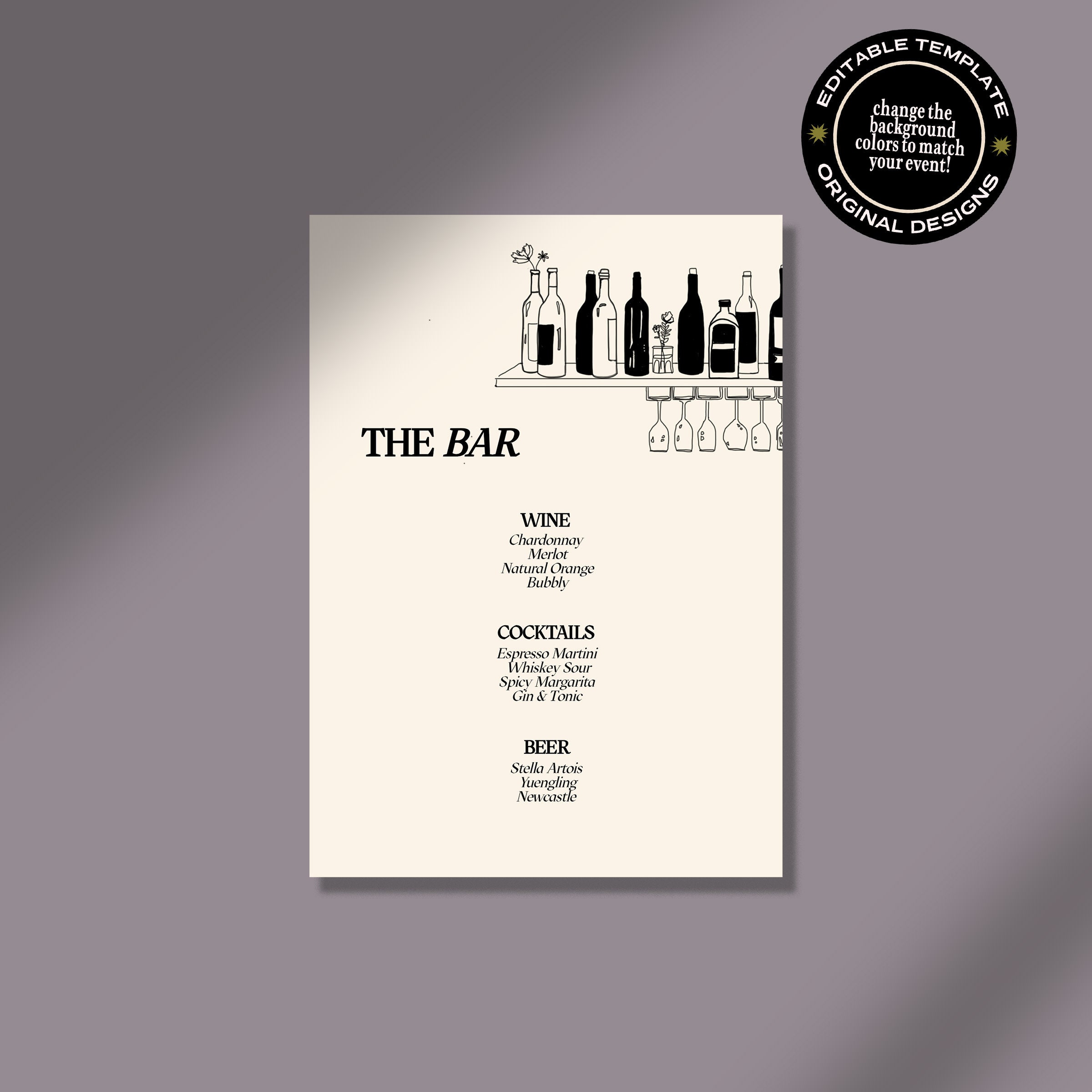 BAR MENU Printable Template Hand Drawn Bar Menu Whimsical Illustration ...