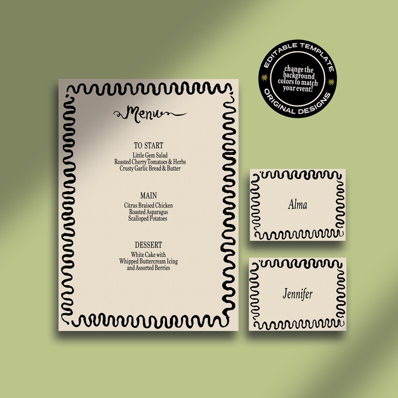 Wavy Menu Template | Hand Drawn | Wavy Illustration | Funky Minimalist ...