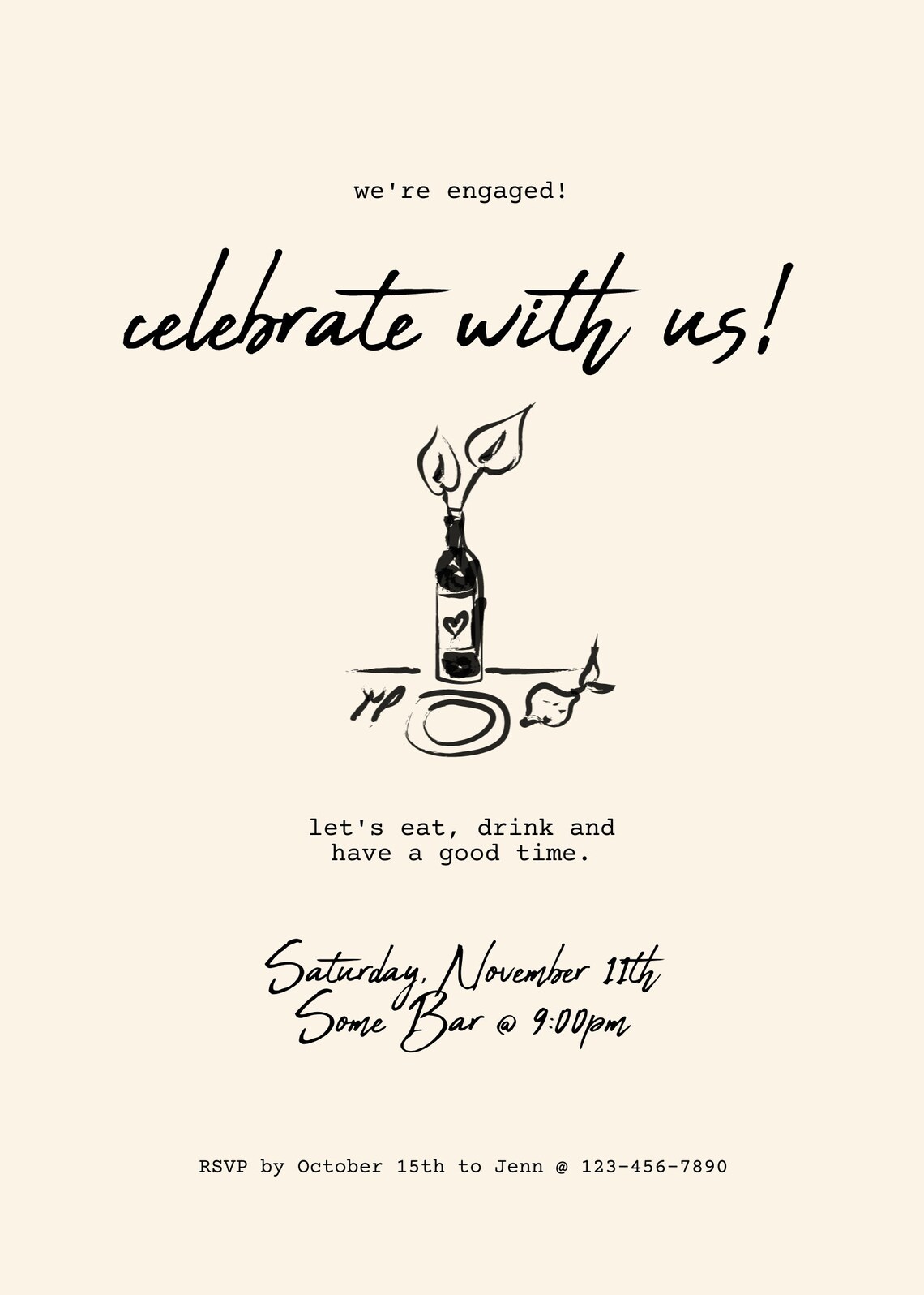 PARTY INVITE | Engagement Invite | Illustration | Funky Hand Drawn ...