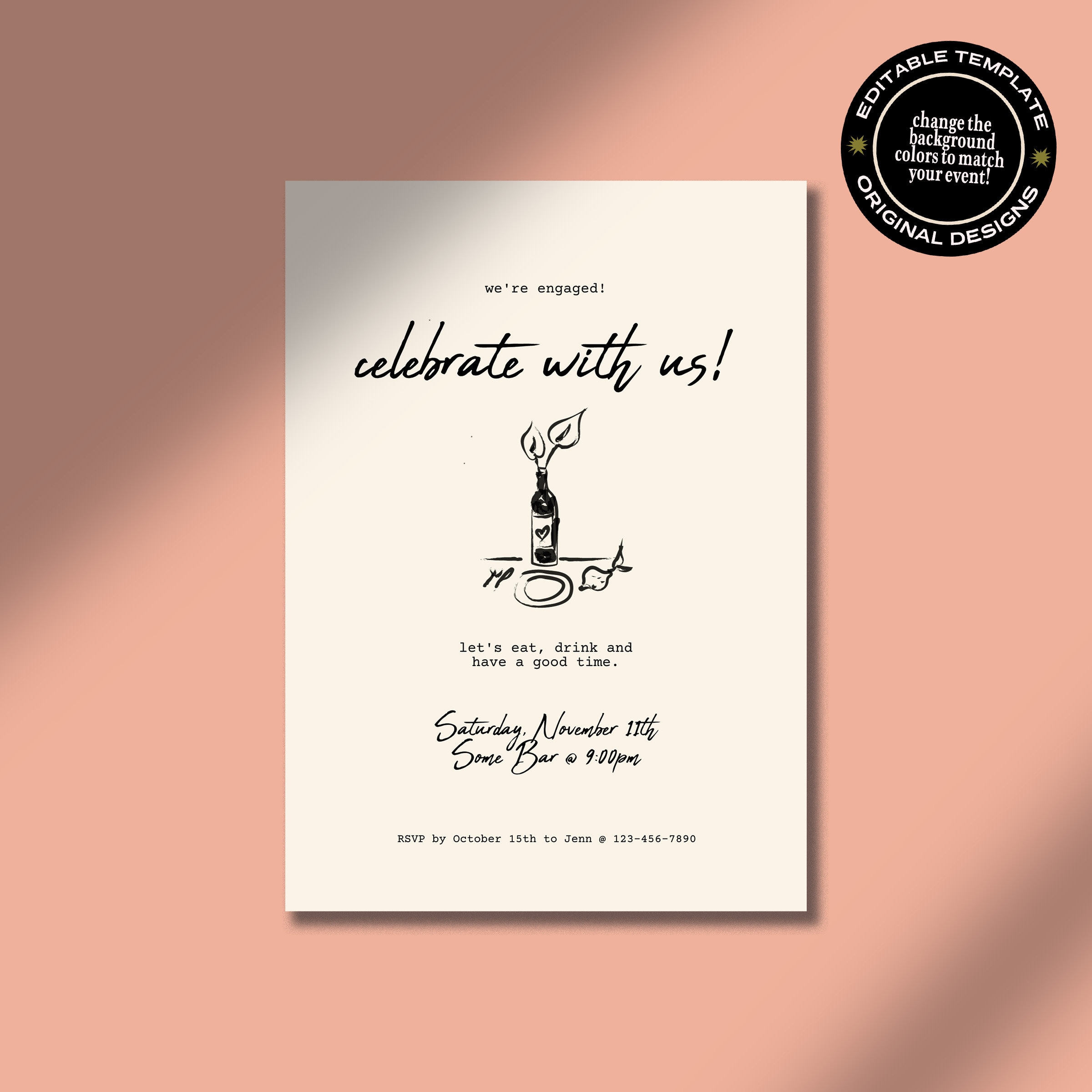 PARTY INVITE | Engagement Invite | Illustration | Funky Hand Drawn ...