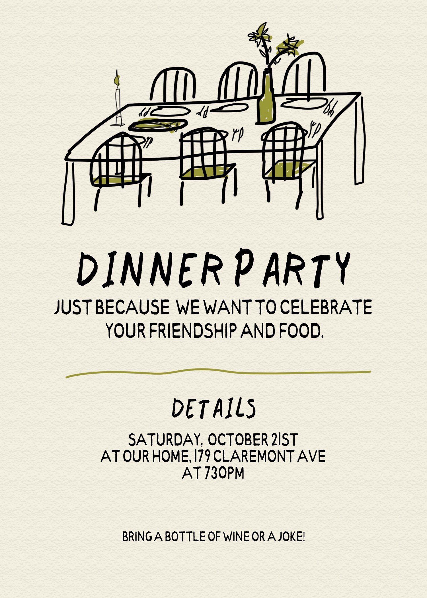DINNER PARTY INVITE | Hand Drawn Illustration | Funky Handwritten ...