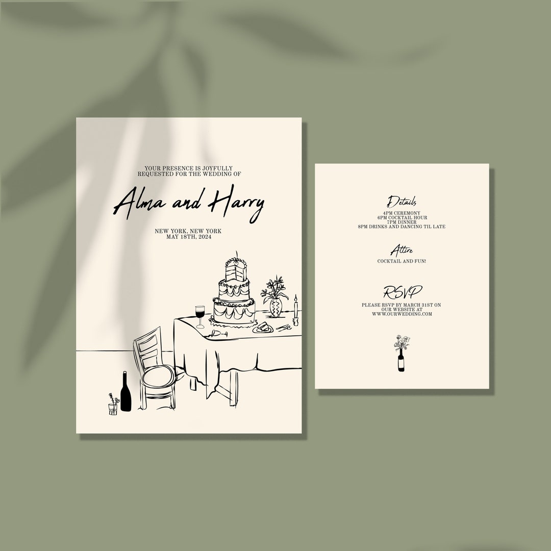 WEDDING INVITE | Hand Drawn Illustration | Funky Handwritten Invitation ...