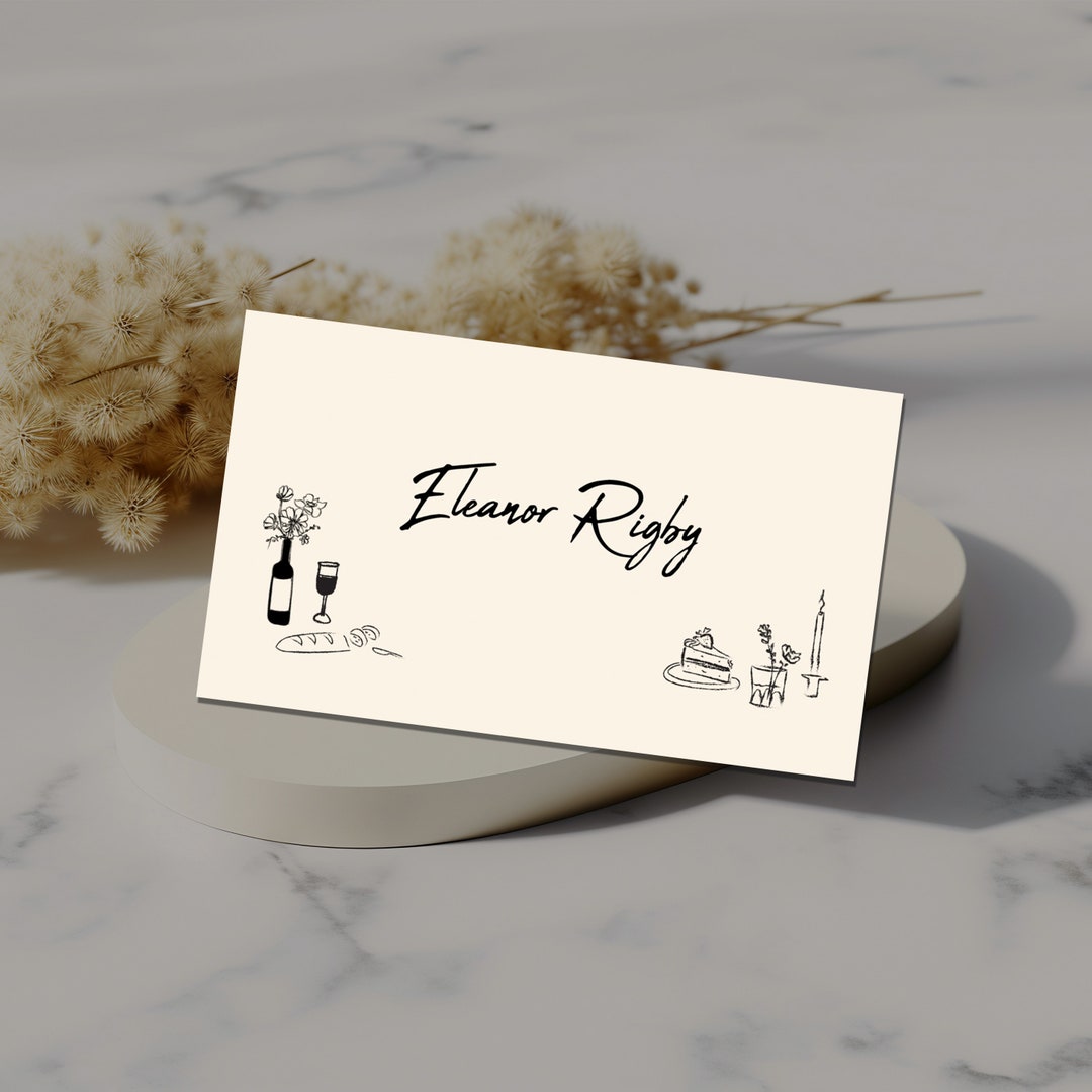 Place Card Template, Hand Drawn Place Cards, Wedding Name Cards, Event ...
