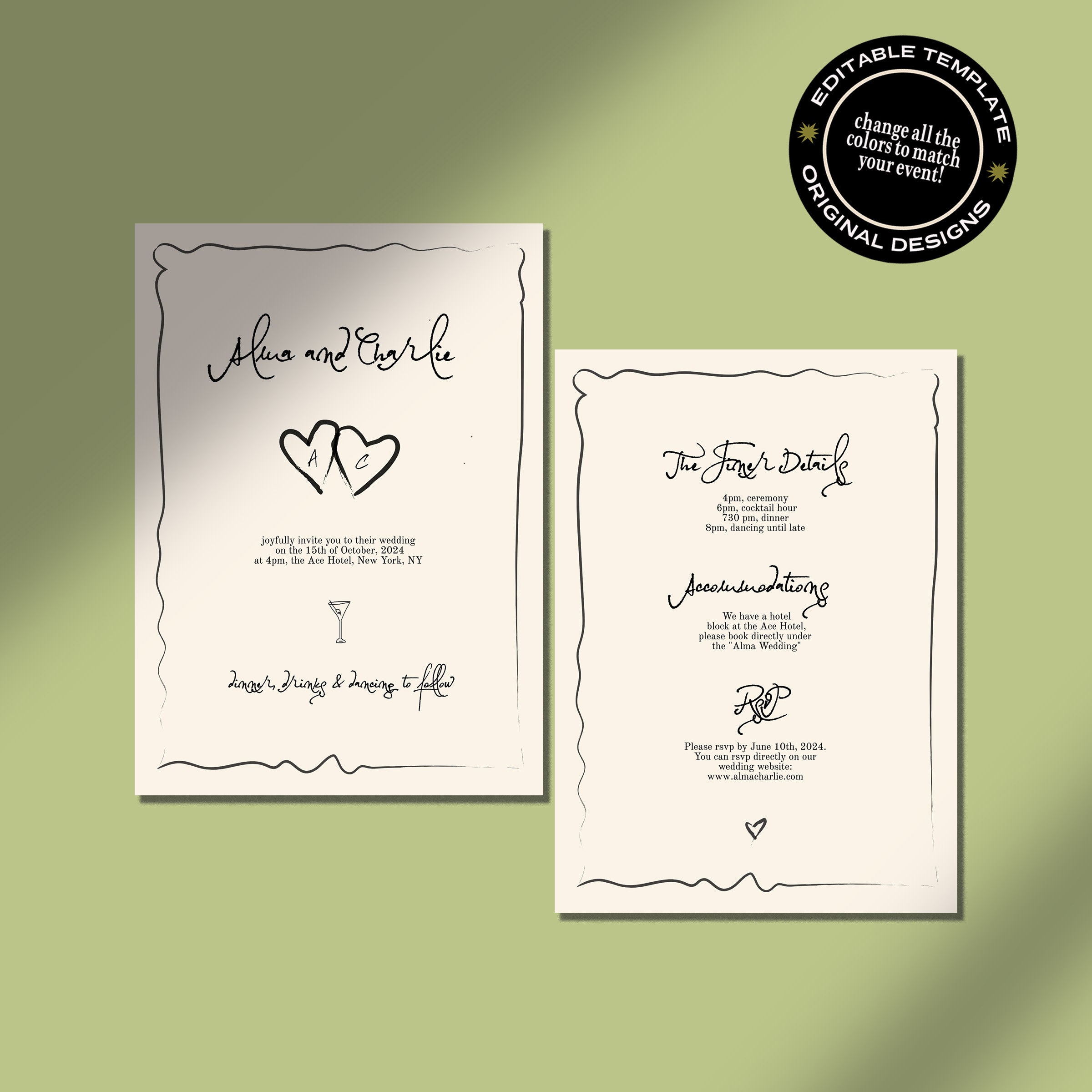 WEDDING INVITE | Hand Drawn Illustration | Funky Handwritten Invitation ...