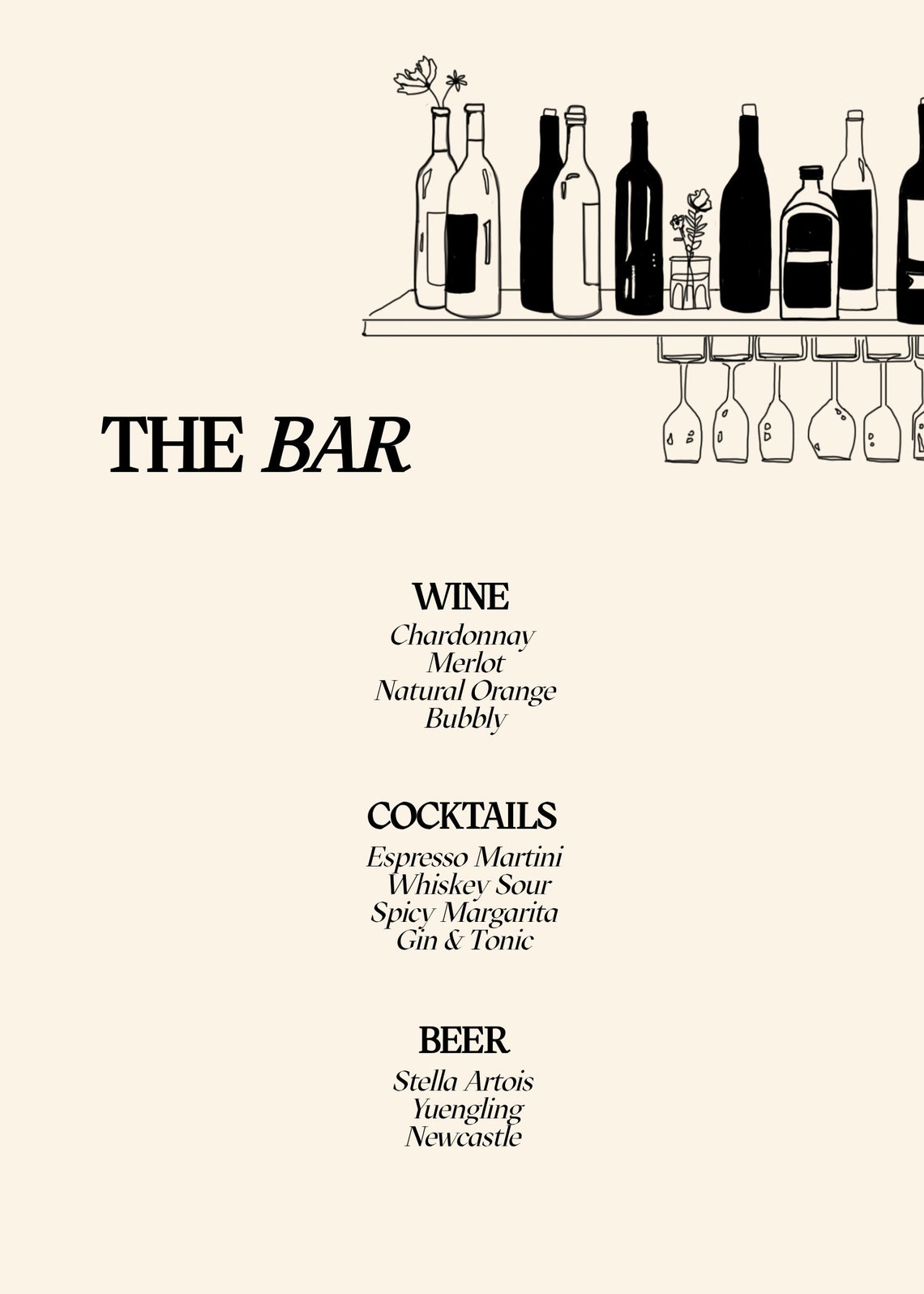 BAR MENU Printable Template Hand Drawn Bar Menu Whimsical Illustration ...