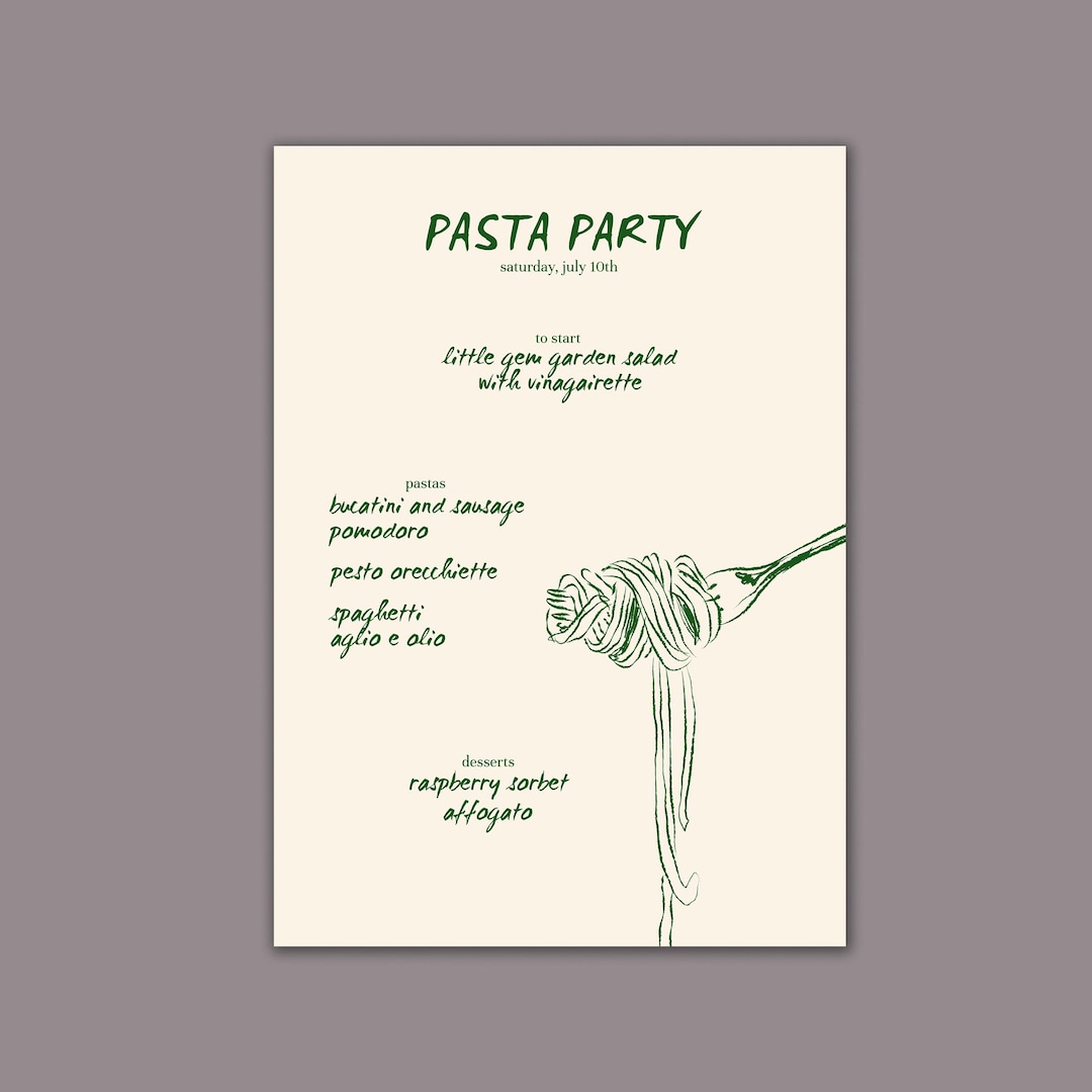 Pasta Party Dinner Menu, Tomato Girl Dinner Menu, Pasta Dinner Menu ...