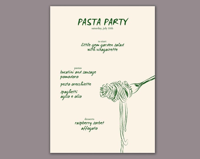 Pasta Party Dinner Menu, Tomato Girl Dinner Menu, Pasta Dinner Menu ...
