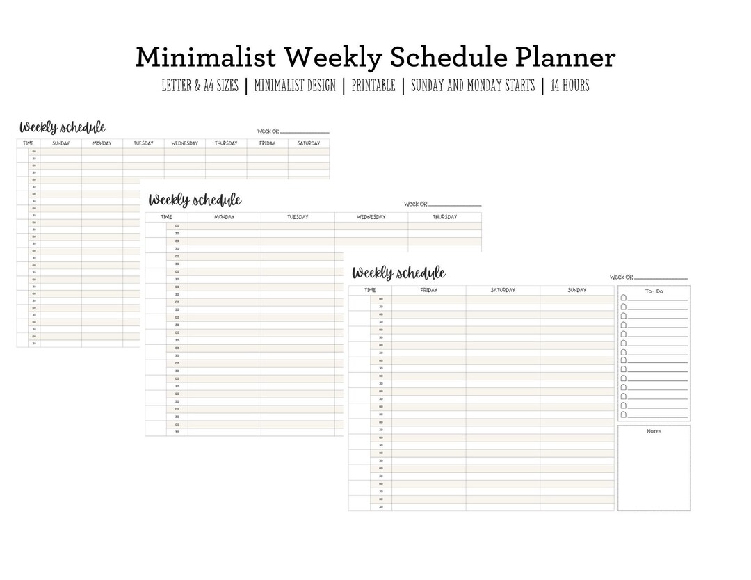 Weekly Planning Schedule: Minimalist, Printable, Letter, A4, Weekly ...
