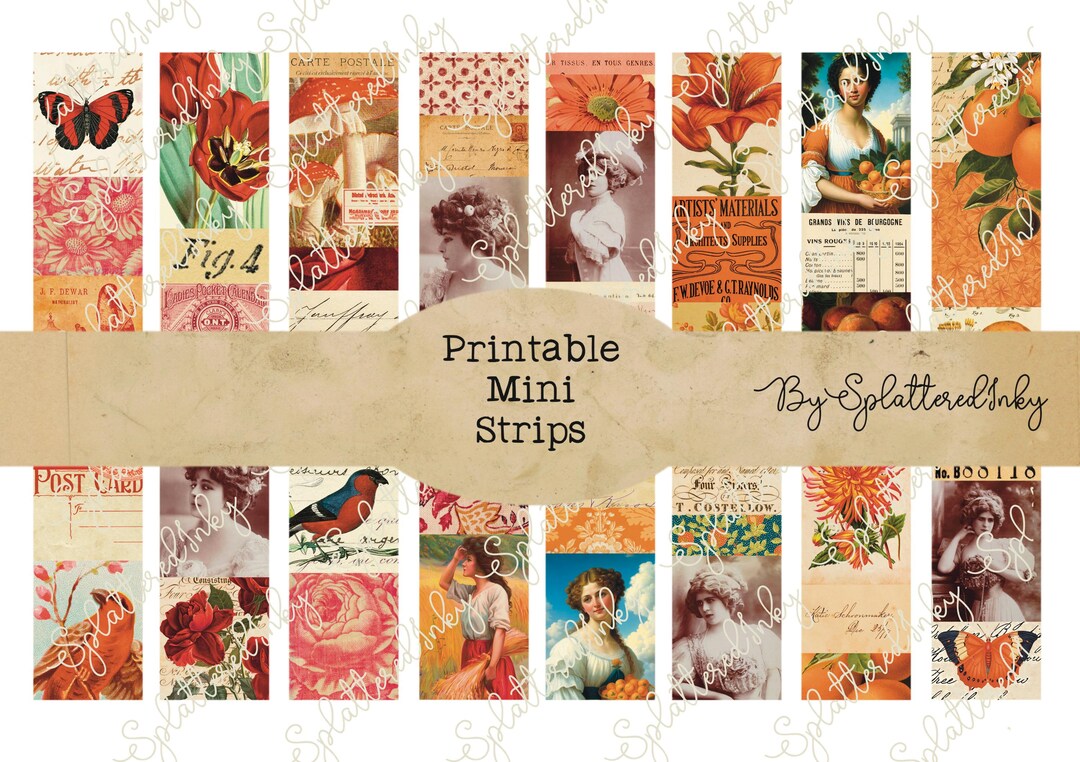 Printable Collage Snippet Strips X 3 Sheets - Vintage Rainbow - Digital ...
