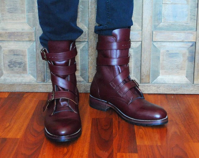 THOMPSON Oxblood Leather TANKER Boots. - Etsy