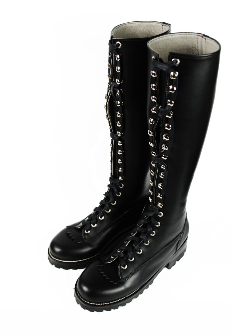 HUXLEY Lace to Toe Logger Boots Black leather Tall | Etsy