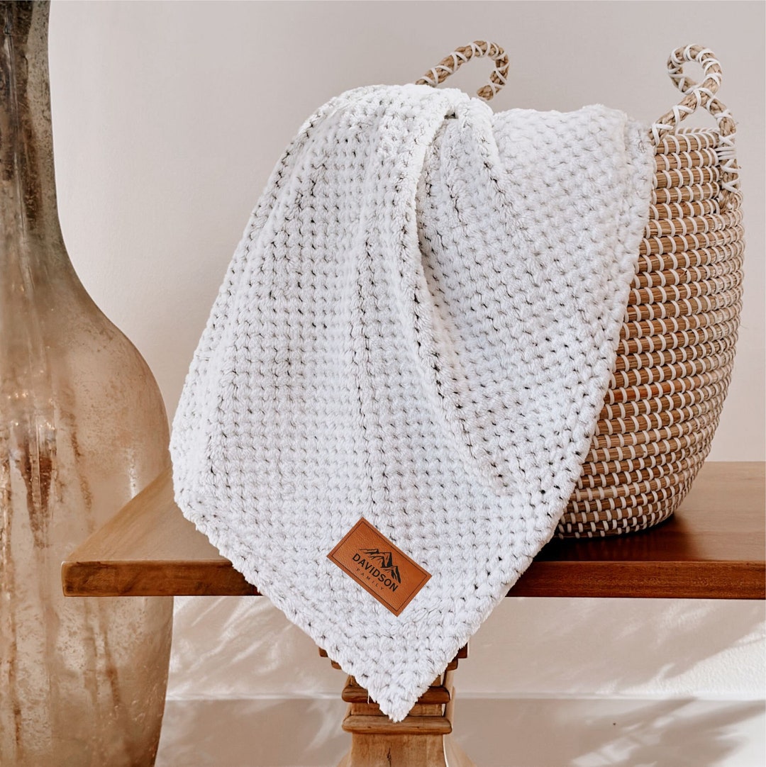 Custom Textured Plush Throw Blanket With Leatherette Patch - Etsy