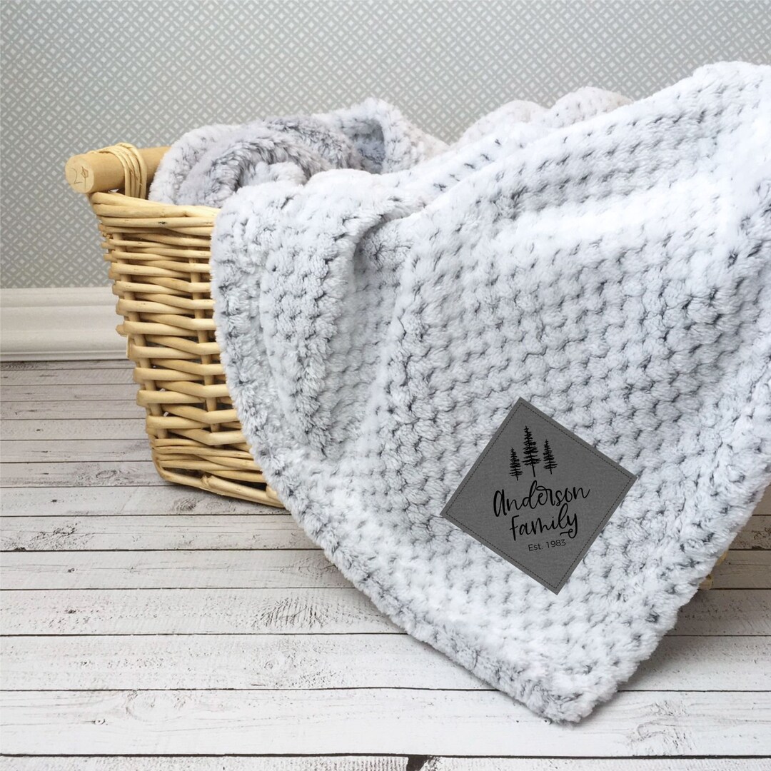 Custom Textured Plush Throw Blanket With Leatherette Patch - Etsy