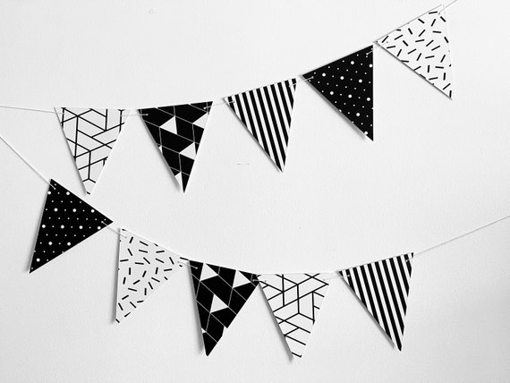 Black & White Patterned Banner, Monochrome Banner, Birthday Party ...