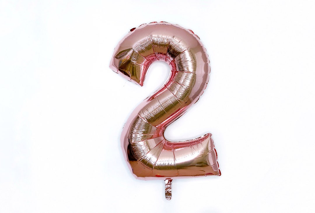 Large Rose Gold TWO Balloon, 40 Inch Rose Gold Foil Number Two Balloon ...