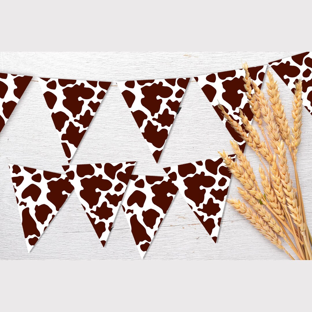 Farm Theme Banner, Brown Cow Spots Garland for Farm or Barnyard Party ...