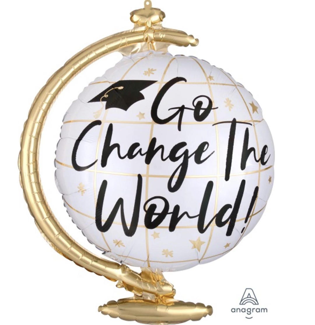 Graduation Balloon, White and Gold Grad Balloon, Grad Party Balloon, Go ...