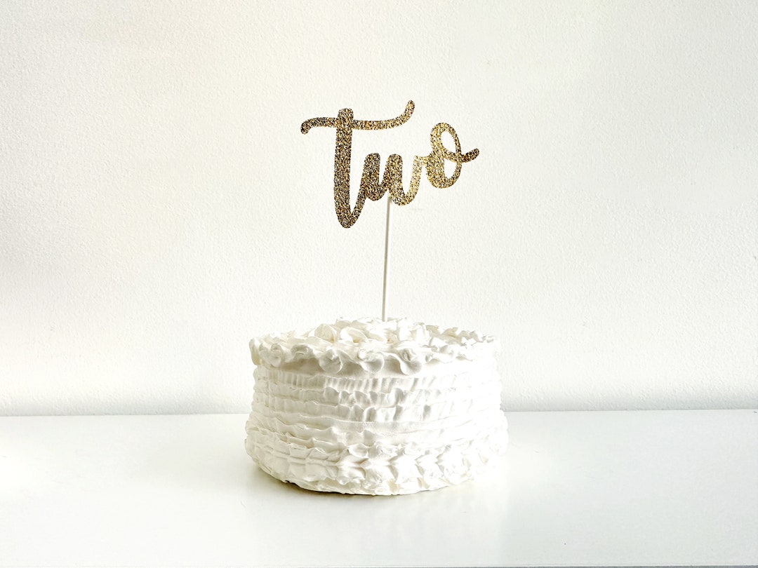 Two Cake Topper | Second Birthday Cake Topper | Gold Glitter Two Cake ...