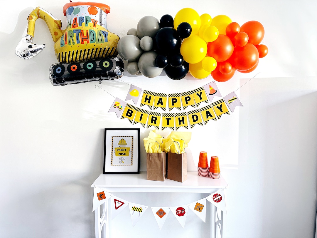 Construction Party Decorations, Excavator Balloon, Happy Birthday Party ...