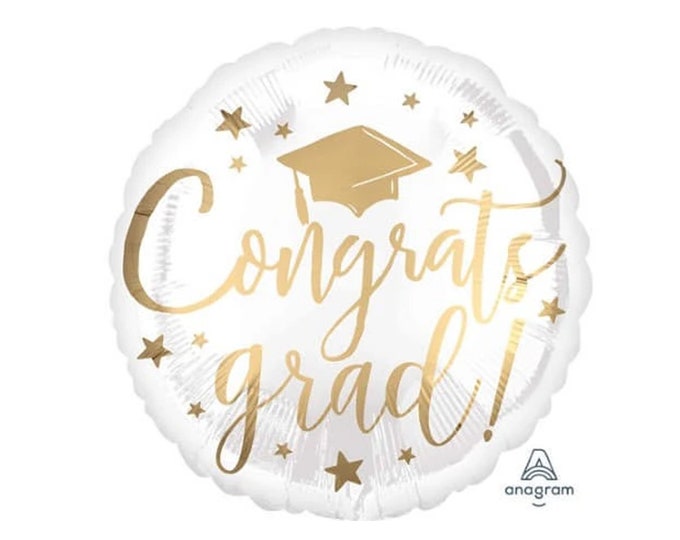 Graduation Balloon, White and Gold Grad Balloon, Adventure Begins ...