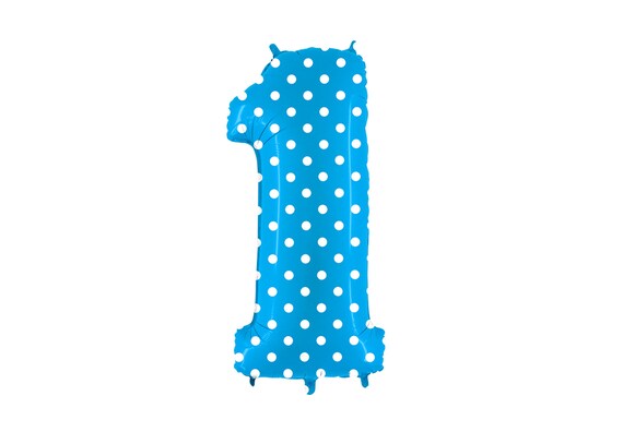 Large Baby Blue One Balloon, 40 inch Baby Blue Polka Dot Foil Number ...