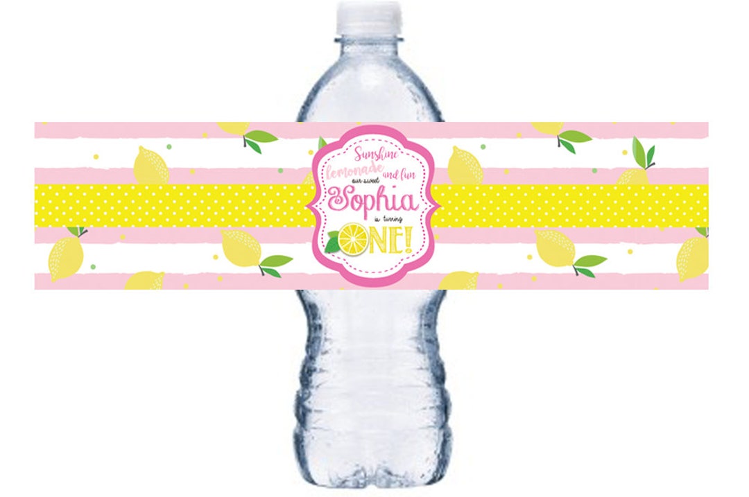Pink Lemonade Water Bottle Labels, Lemon Bottle Wrap, Birthday ...