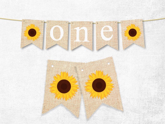 Digital Sunflower Theme Birthday Party Banner, Sunflower One Garland ...