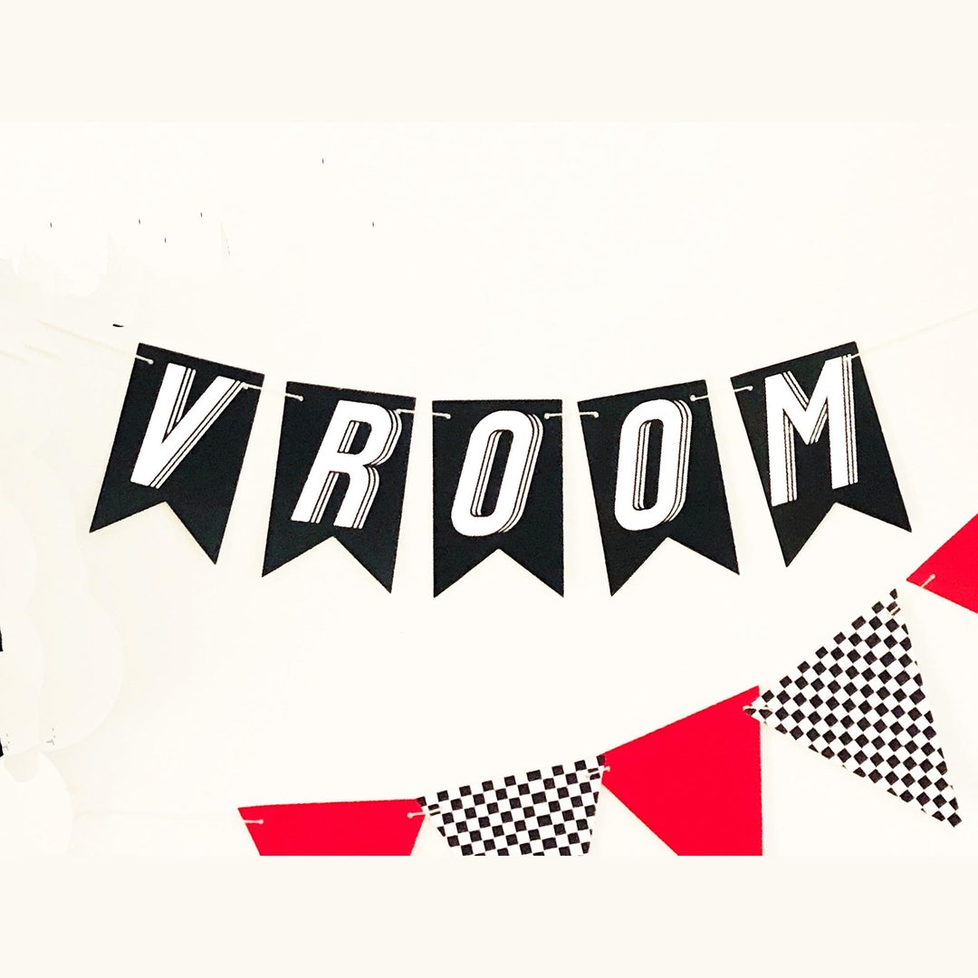 Vroom Card Stock Banner, Racing Birthday Party, Race Car Party ...