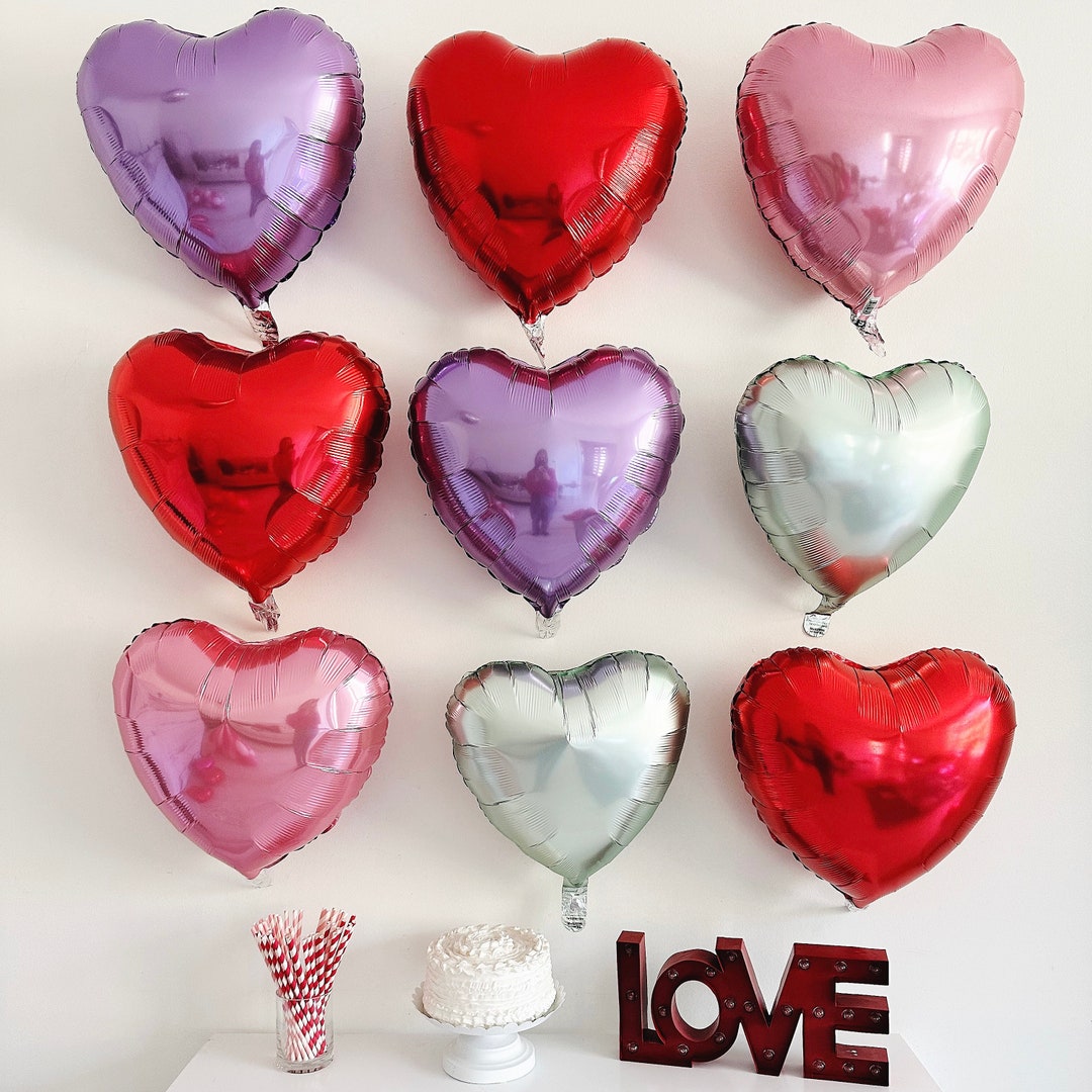 Pink Heart Balloon Set | Valentines Day Decor | Foil Heart Shaped ...