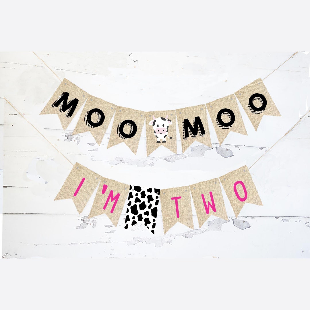 Moo Moo I'm Two Card Stock Banner, Farm Second Birthday Party ...