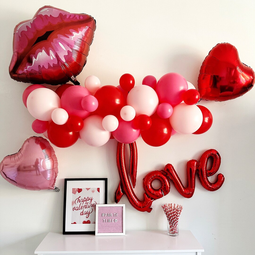 Valentine's Day Party Kit, Red and Pink Balloon Garland, Holiday ...