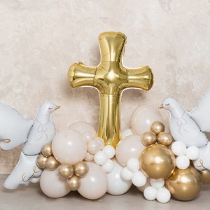 Large Gold Cross Balloon, Christening Decorations, Holy Communion Decor ...