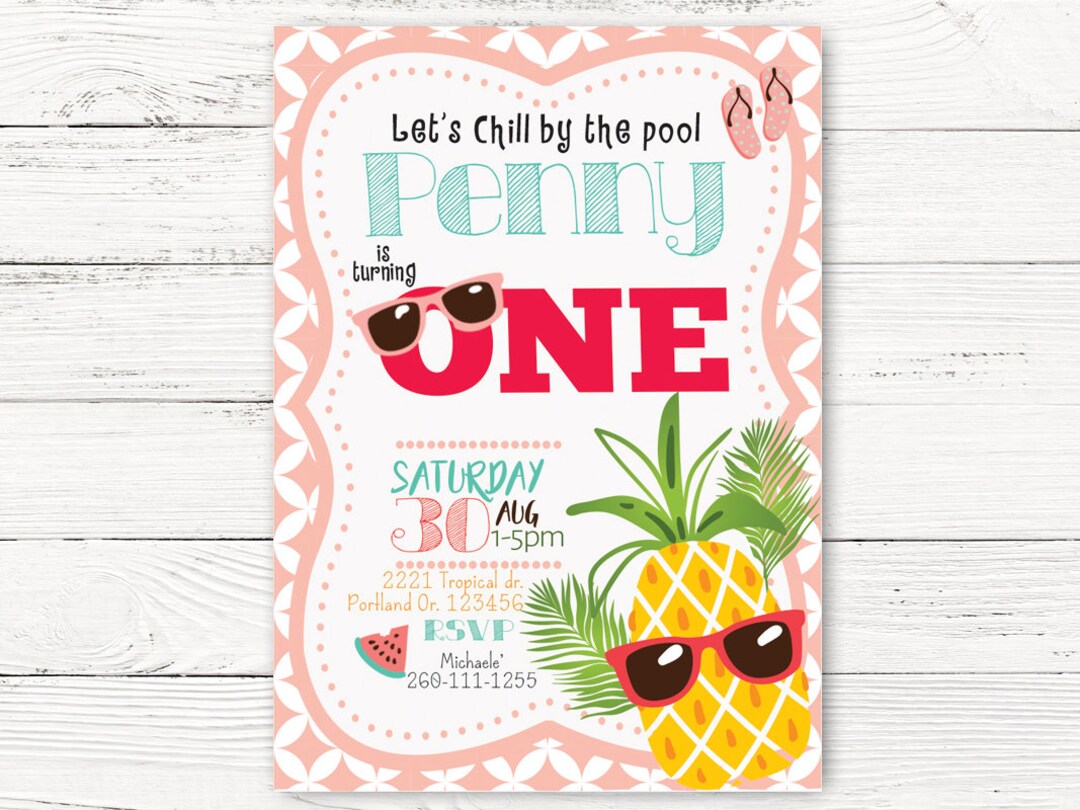 Pineapple Pool Party 1st Birthday Invitation, Summer Party Invite, Pool ...