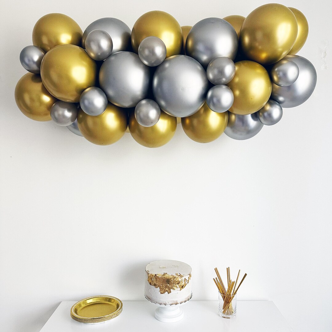 Silver and Gold Balloon Garland, Metallic Party Decor, New Years Eve ...