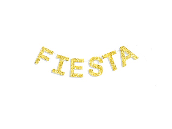 Fiesta Glitter Banner, Gold Glitter Fiesta Sign, Gold Letter Garland ...