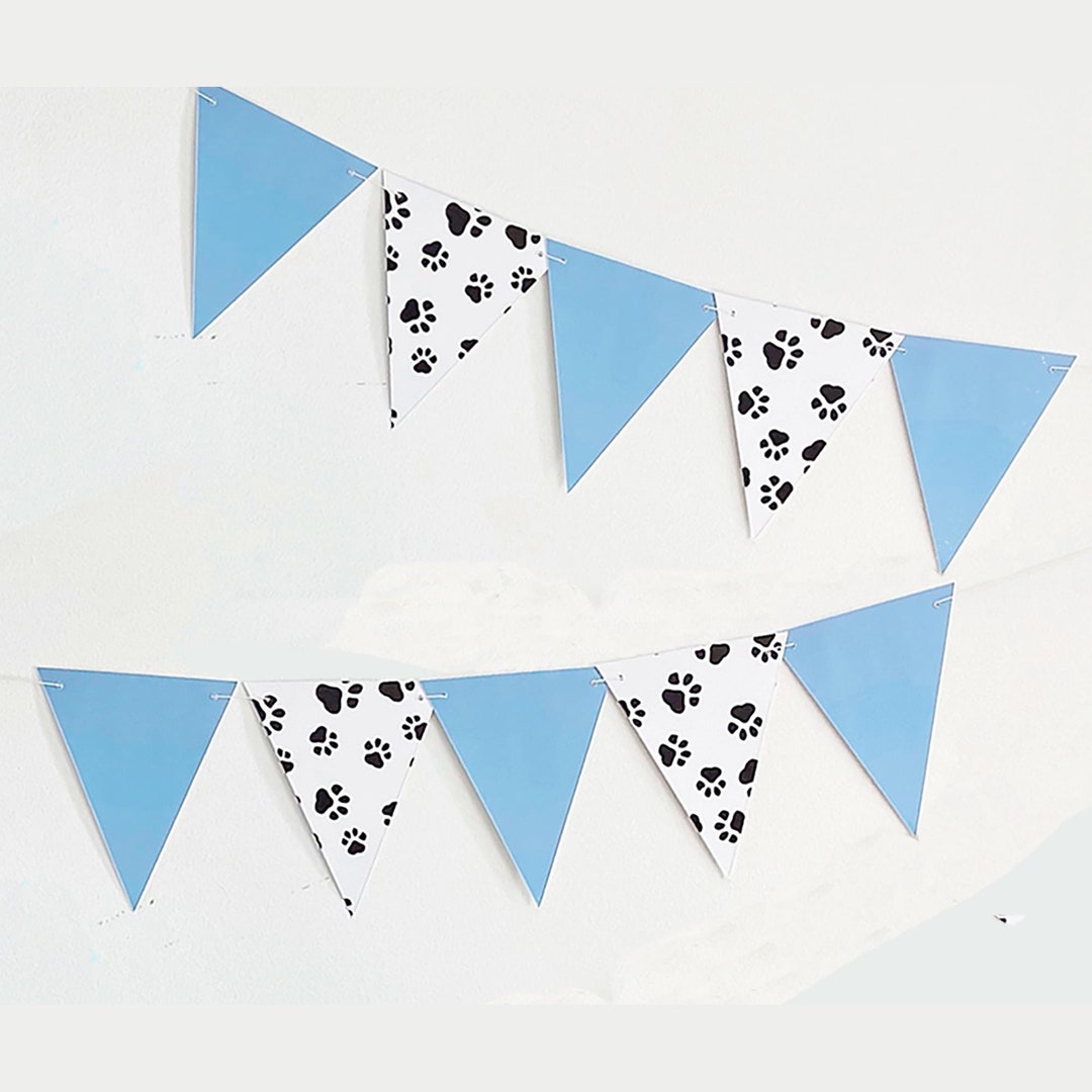 Pet Theme Banner, Blue Paw Print Banner, Dog Birthday Party Decorations ...
